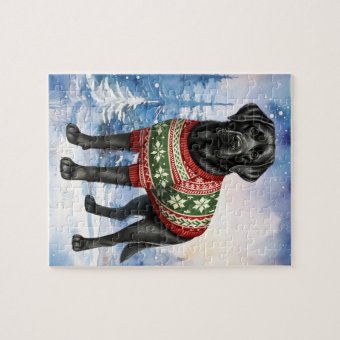 Black Labrador Retriever Cute Christmas Dog Jigsaw Puzzle | Zazzle
