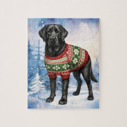 Black Labrador Retriever Cute Christmas Dog Jigsaw Puzzle | Zazzle