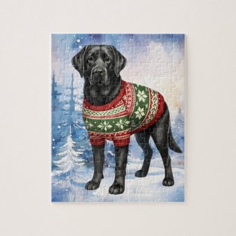 Black Labrador Retriever Cute Christmas Dog Jigsaw Puzzle | Zazzle