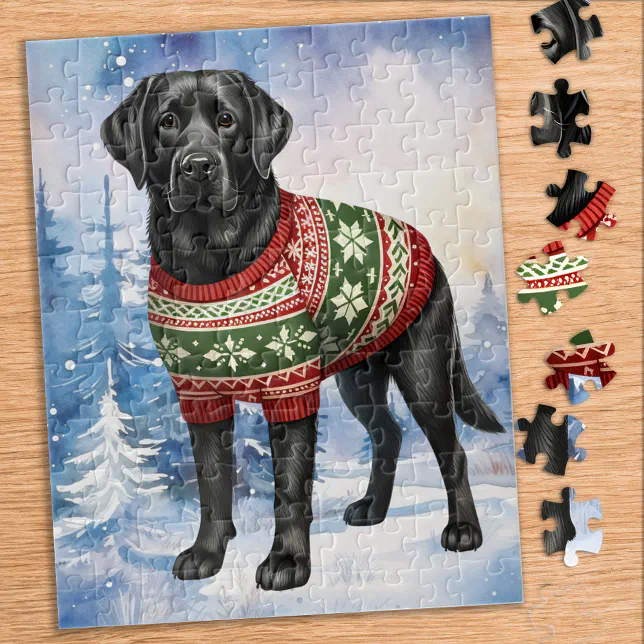 Black Labrador Retriever Cute Christmas Dog Jigsaw Puzzle | Zazzle