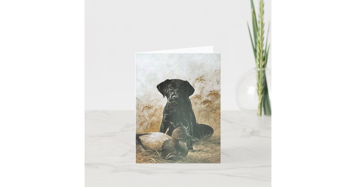 BLACK LABRADOR RETRIEVER DOG & DECOY DUCK ~ CARD | Zazzle