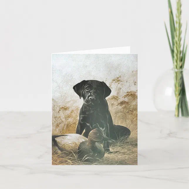 BLACK LABRADOR RETRIEVER DOG & DECOY DUCK ~ CARD | Zazzle