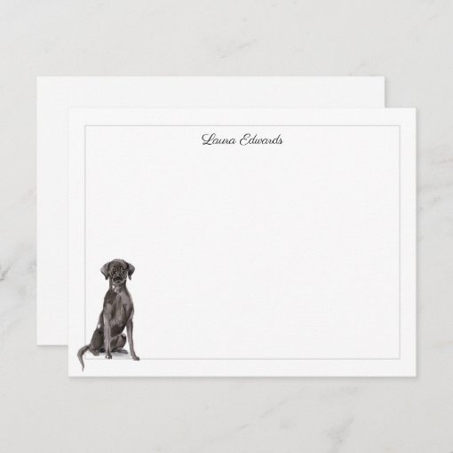 Black Labrador Retriever Gray Border Personalized Note Card | Zazzle