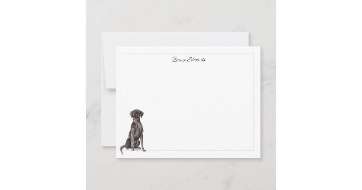 Black Labrador Retriever Gray Border Personalized Note Card | Zazzle