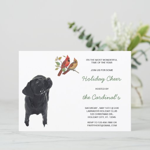 Black Labrador Retriever Holiday Cardinal Dog Invitation | Zazzle