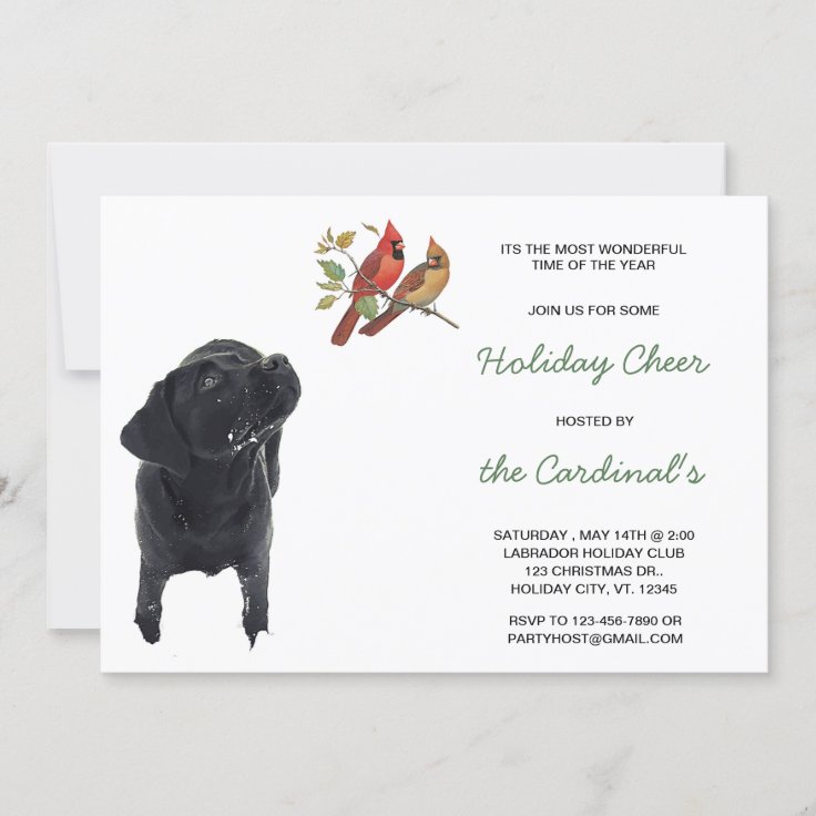 Black Labrador Retriever Holiday Cardinal Dog Invitation | Zazzle