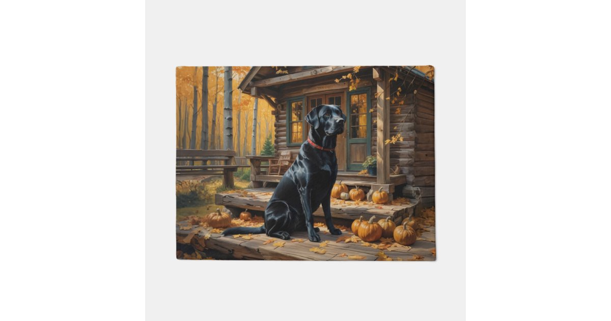 Black Labrador Retriever Log Cabin Autumn Doormat | Zazzle