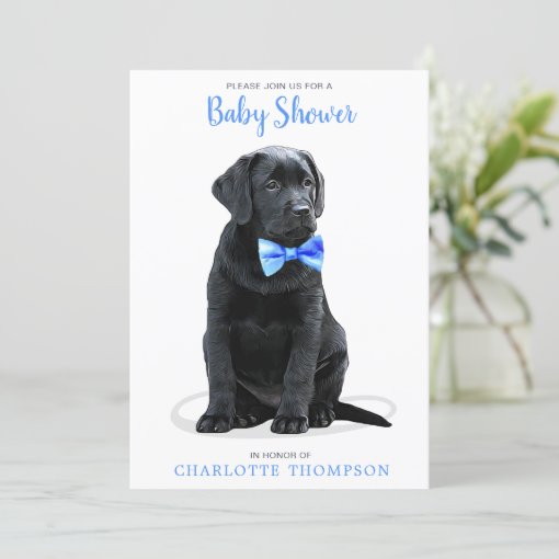 Black Labrador Retriever Puppy Blue Baby Shower Invitation | Zazzle