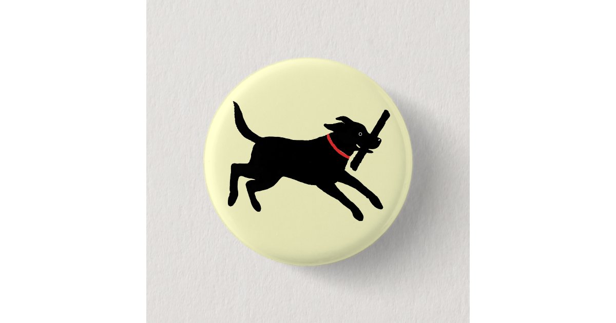 Black Labrador Retriever Running | Happy Black Dog Pinback Button | Zazzle
