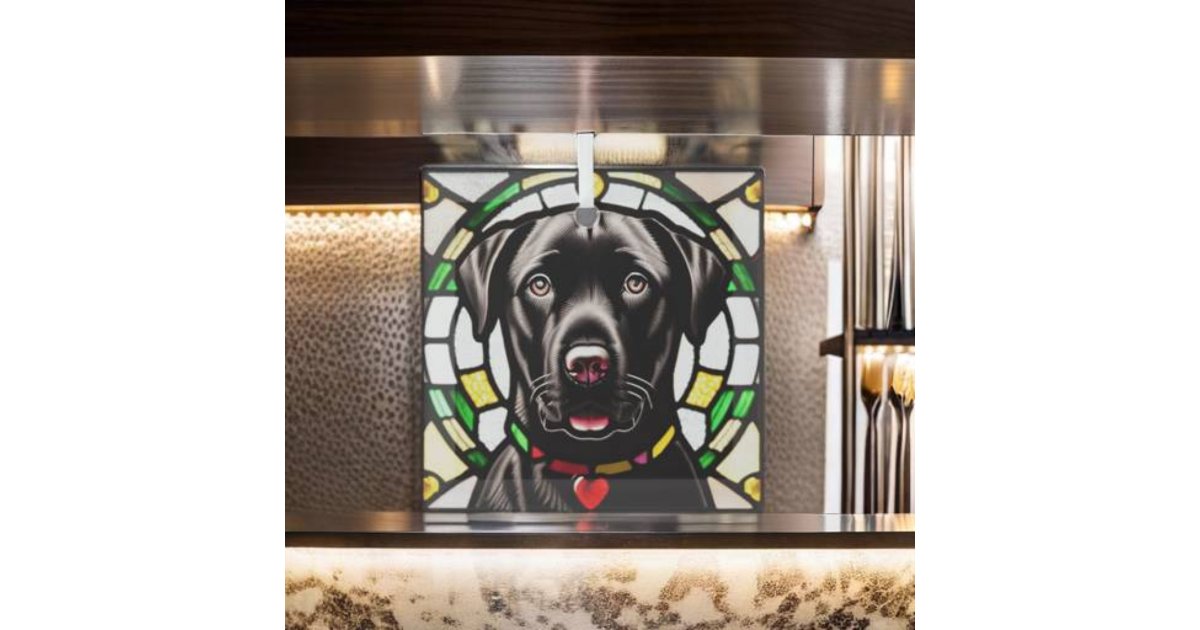 Black Labrador Retriever "Stained Glass" Glass Ornament | Zazzle