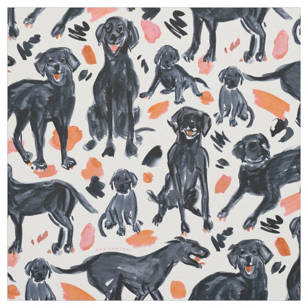 Black Labrador Retriever Dog Pattern Fabric | Zazzle