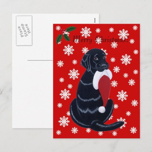 Black Labrador & Santa Hat Snowflake Christmas Holiday Postcard | Zazzle