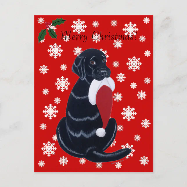 Black Labrador & Santa Hat Snowflake Christmas Holiday Postcard | Zazzle