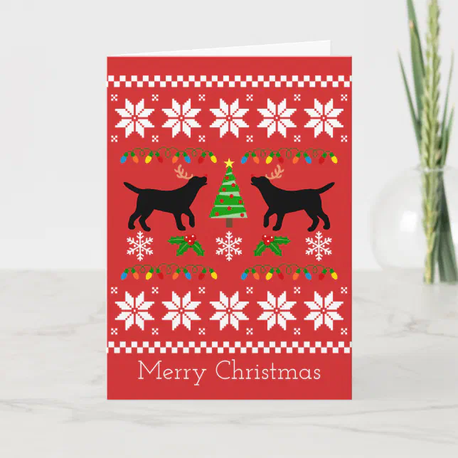 Black Labrador Silhouette Outline Ugly Christmas Holiday Card | Zazzle