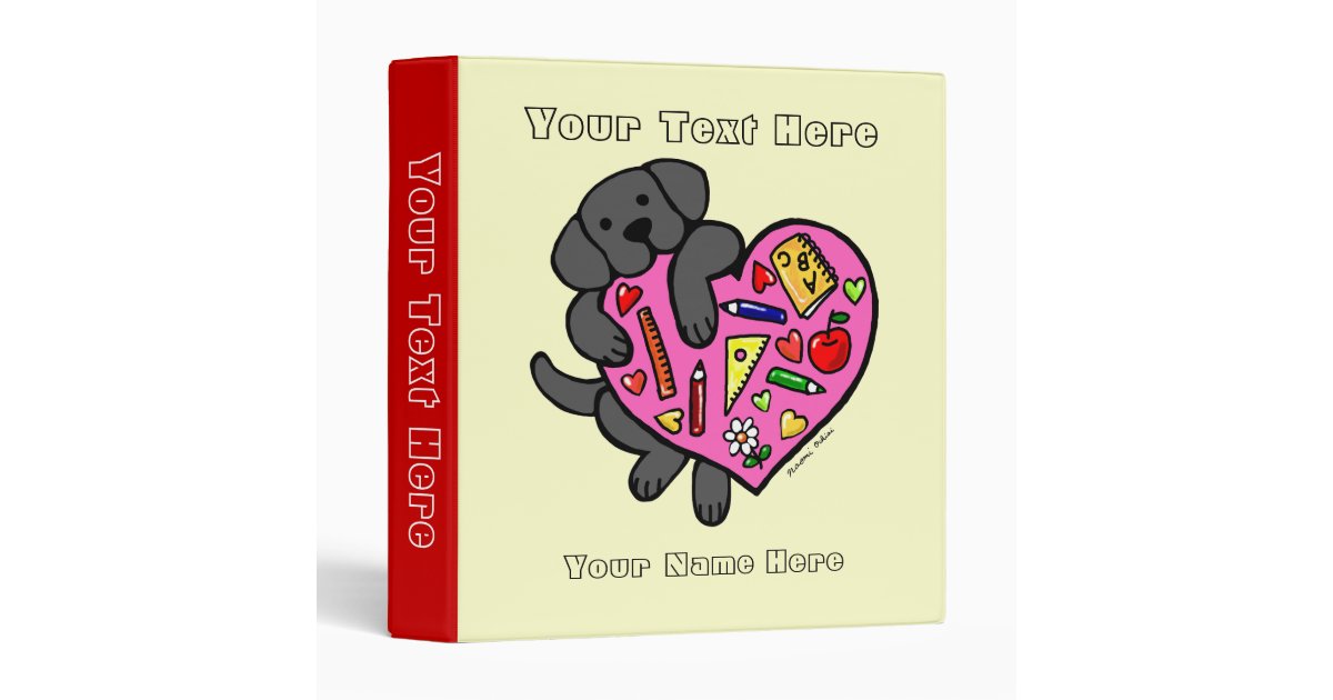 Black Labrador & Teacher's Heart Cartoon Binder | Zazzle