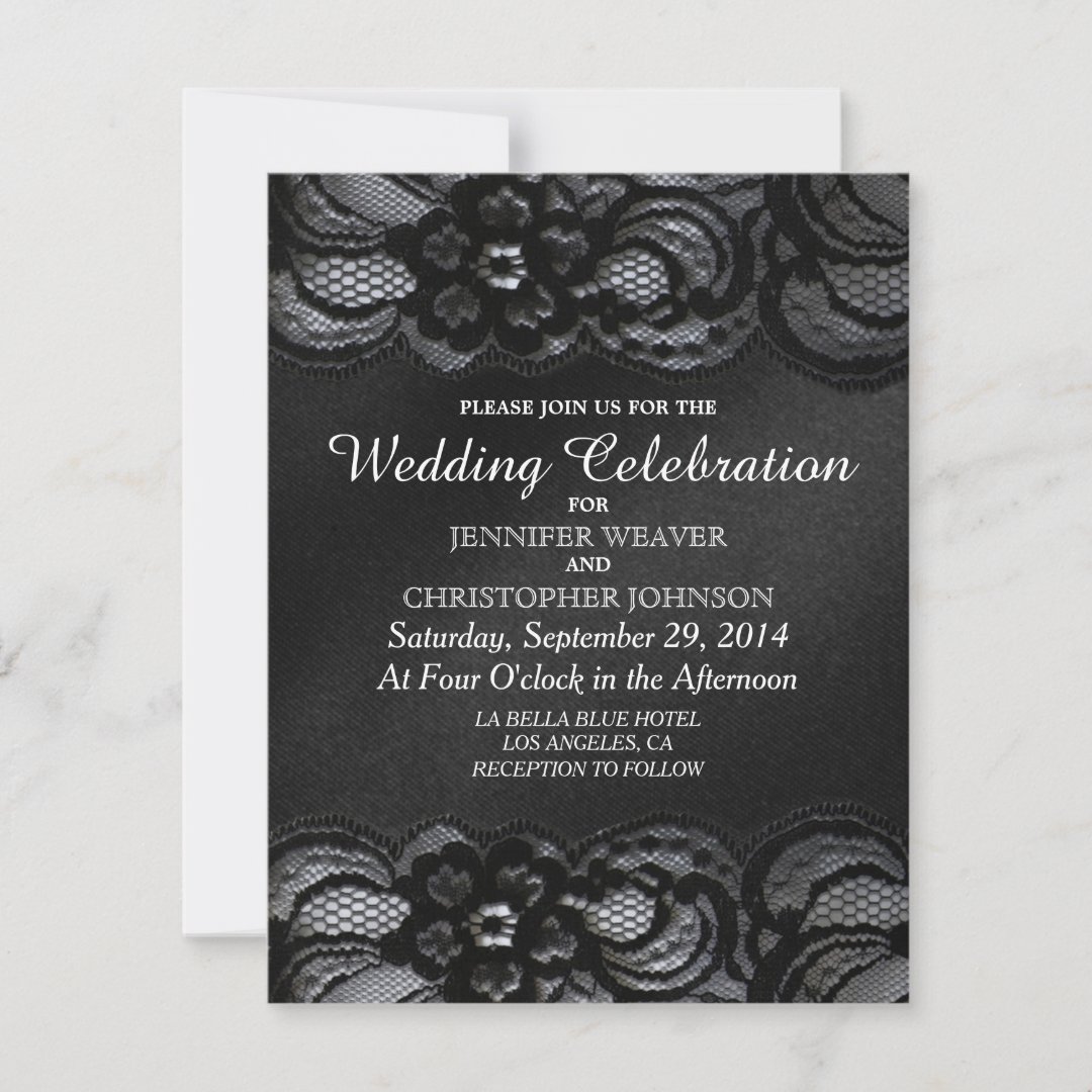 Black Lace and Satin Wedding Invitations | Zazzle