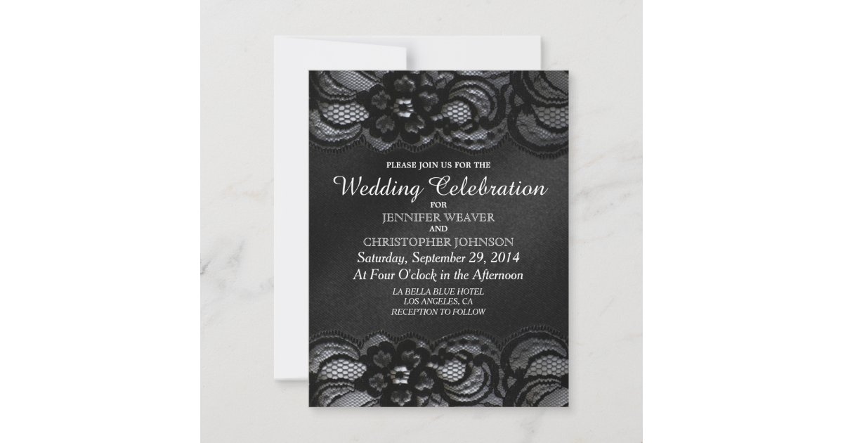 Black Lace and Satin Wedding Invitations | Zazzle