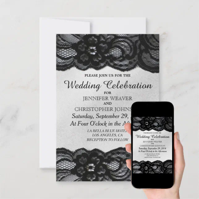 Black Lace and White Satin Wedding Invitations | Zazzle