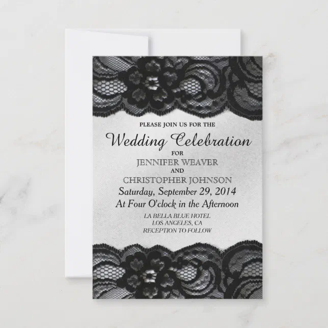 Black Lace and White Satin Wedding Invitations | Zazzle