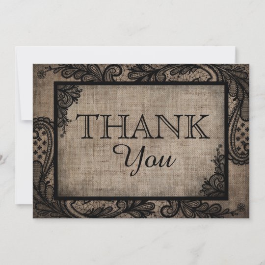 Black Lace Burlap Modern Goth Thank You | Zazzle.com