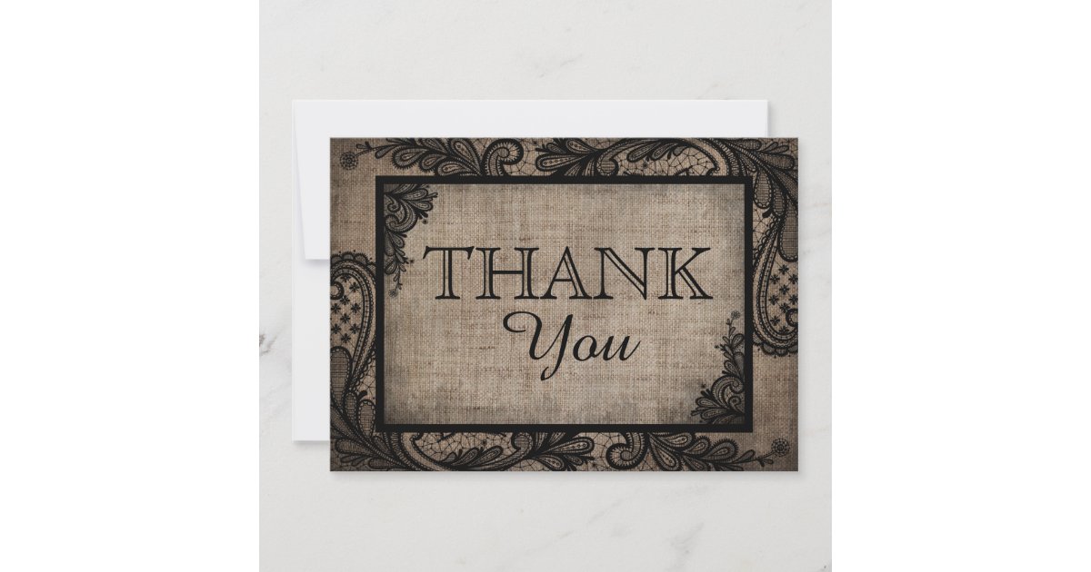 Black Lace Burlap Modern Goth Thank You | Zazzle
