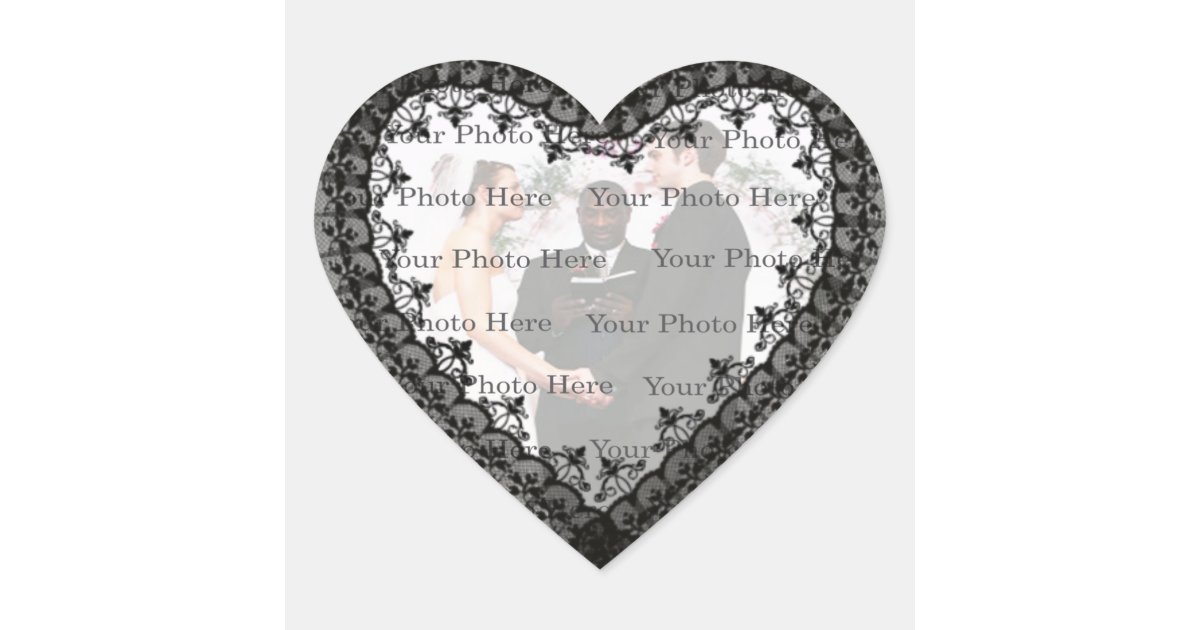 Black Lace Heart Photo Stickers | Zazzle
