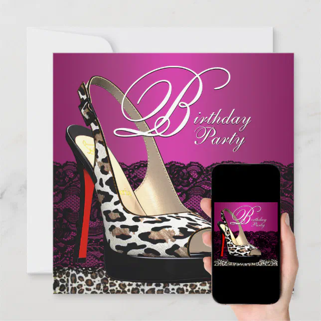 Black Lace Hot Pink Leopard Birthday Party Invitat Invitation | Zazzle
