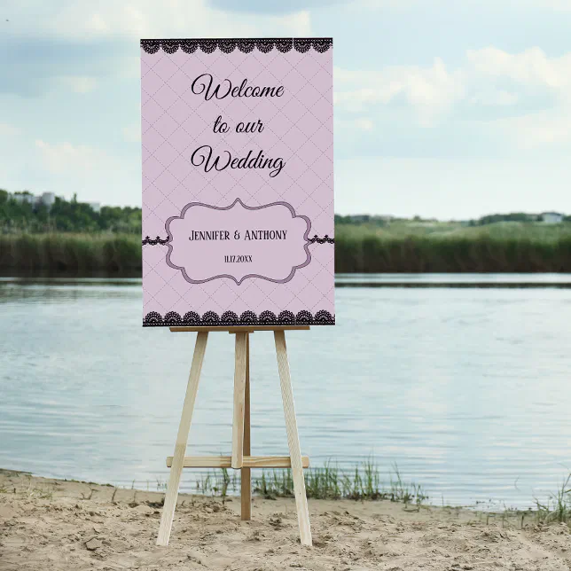 Black Lace on Soft Lavender Custom Wedding Poster | Zazzle