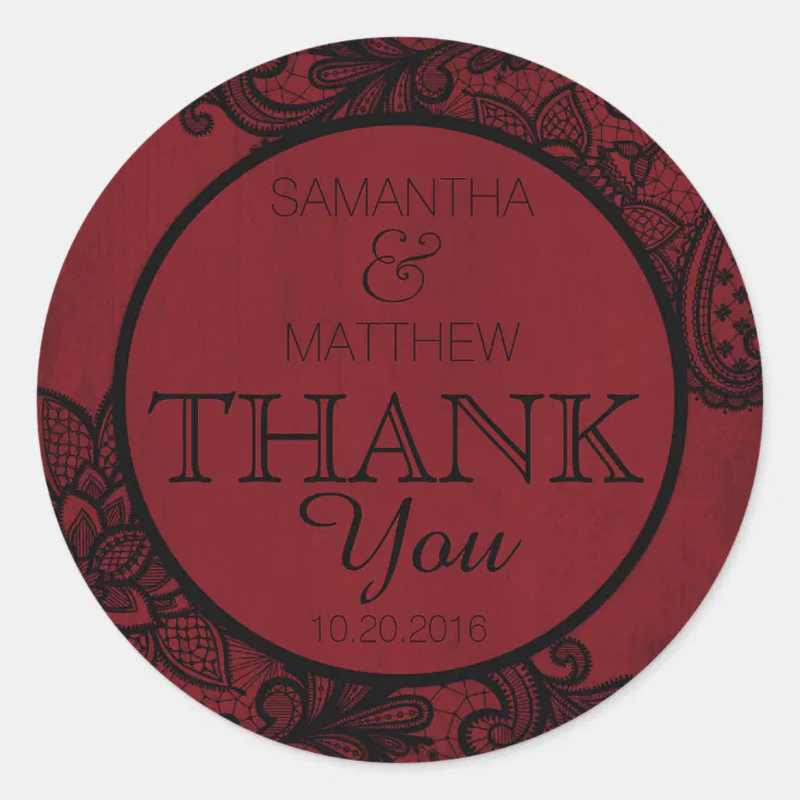 Black Lace Red Modern Goth Thank You Label | Zazzle