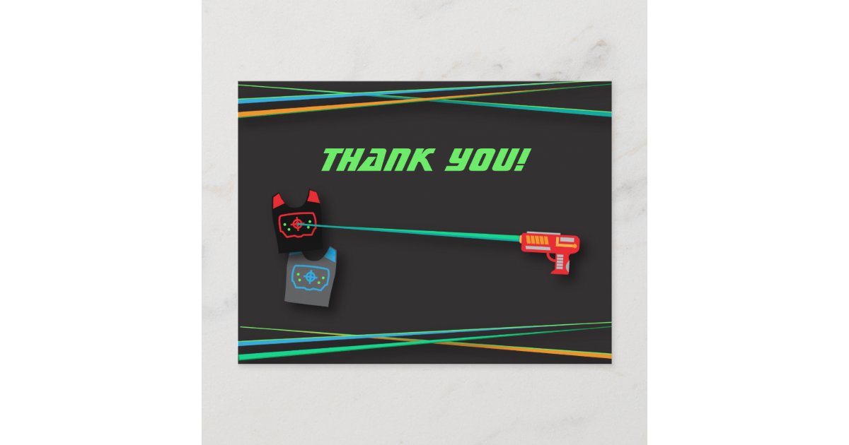 Black Laser Tag Birthday Party Thank You Postcard | Zazzle