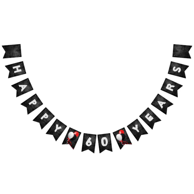 black leather and balloons 60th birthday party bunting flags | Zazzle