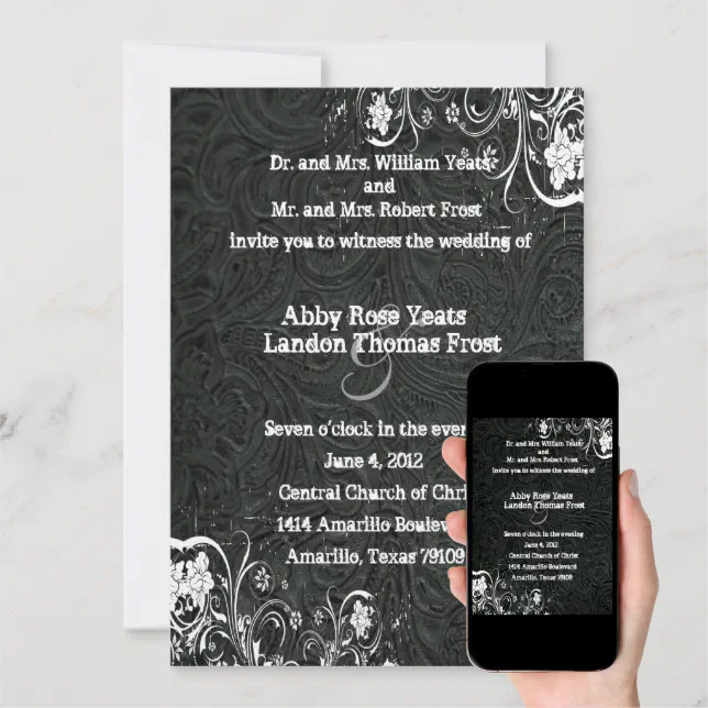 Black Leather and White Lace Wedding Invitation | Zazzle