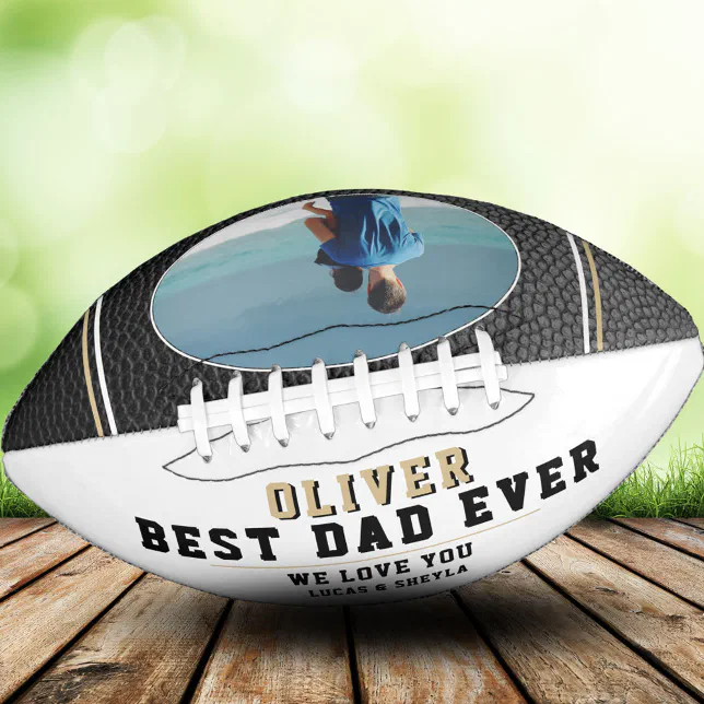 Black Leather Best Dad Ever Father`s Day Photo Football | Zazzle