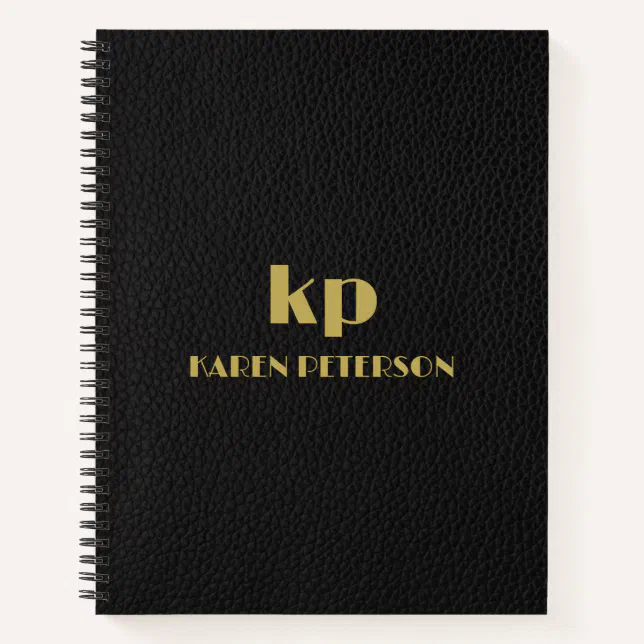 Black Leather Image Custom Gold Typography Notebook | Zazzle