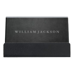 Black Leather Look Desk Business Card Holder | Zazzle