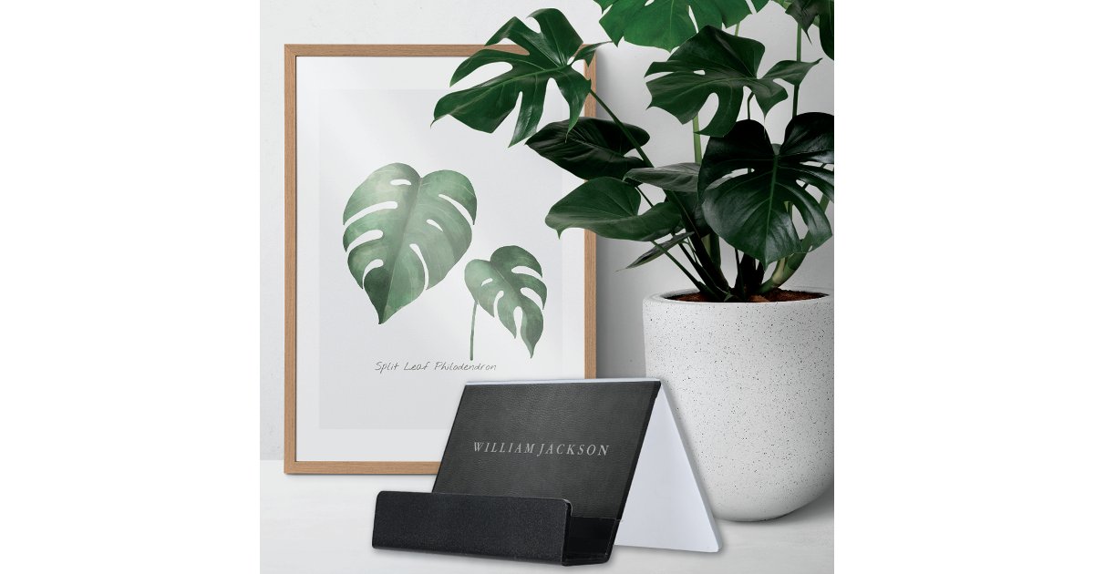 Black Leather Look Desk Business Card Holder | Zazzle