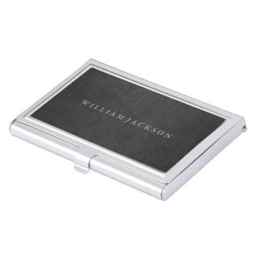 Black Leather Look Minimal Business Card Holder | Zazzle