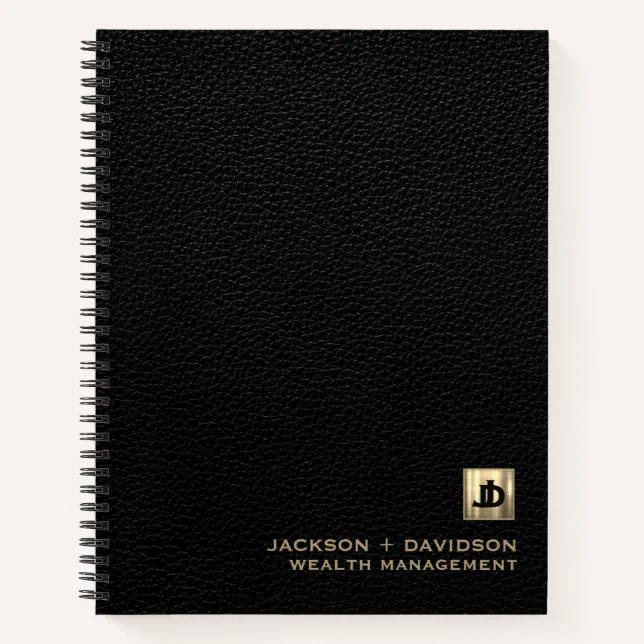 Black Leather Luxury Gold Business Monogram Notebook | Zazzle