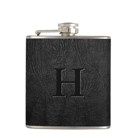 Black Leather Monogram Flask | Zazzle.com