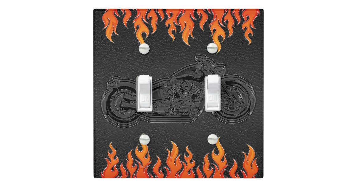 Black Leather Orange Flames Hot Fire Motorcycle Light Switch Cover | Zazzle