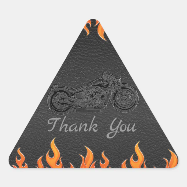 Black Leather Orange Flames Motorcycle Biker Party Triangle Sticker ...