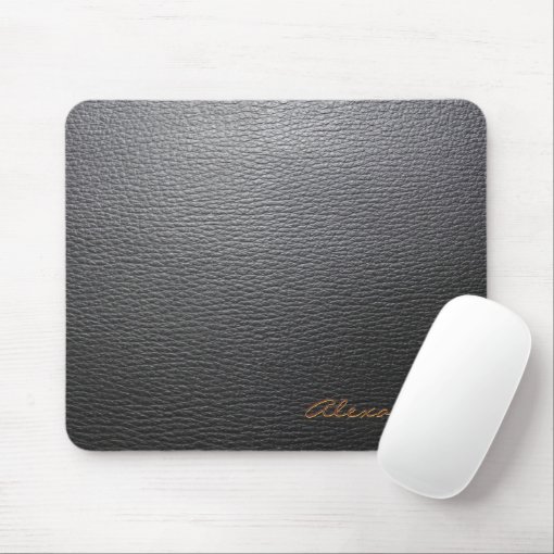 Black Leather Pattern- Custom Monogram Mouse Pad | Zazzle