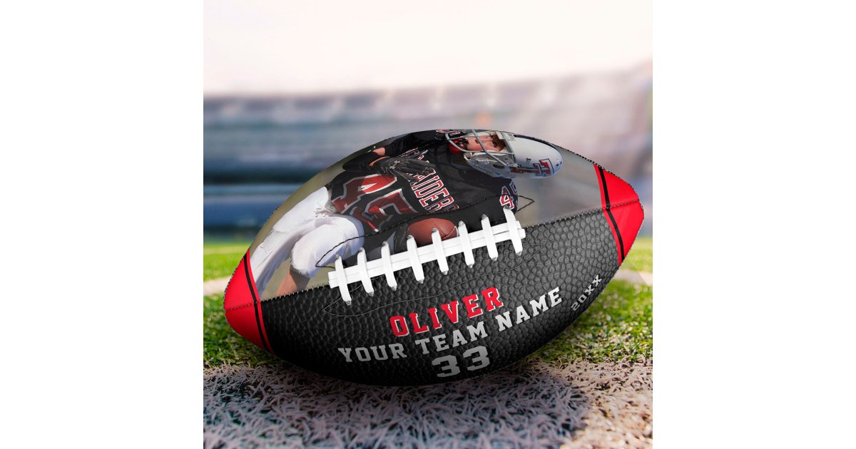 Black Leather Print Red PlayerNumber Team Photo Football | Zazzle