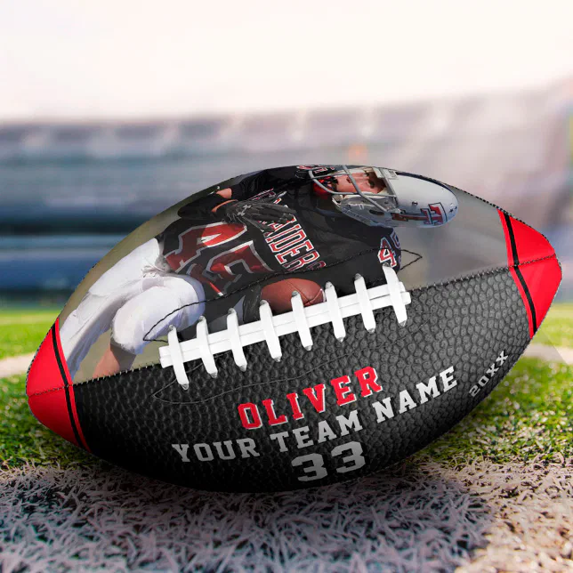 Black Leather Print Red PlayerNumber Team Photo Football | Zazzle