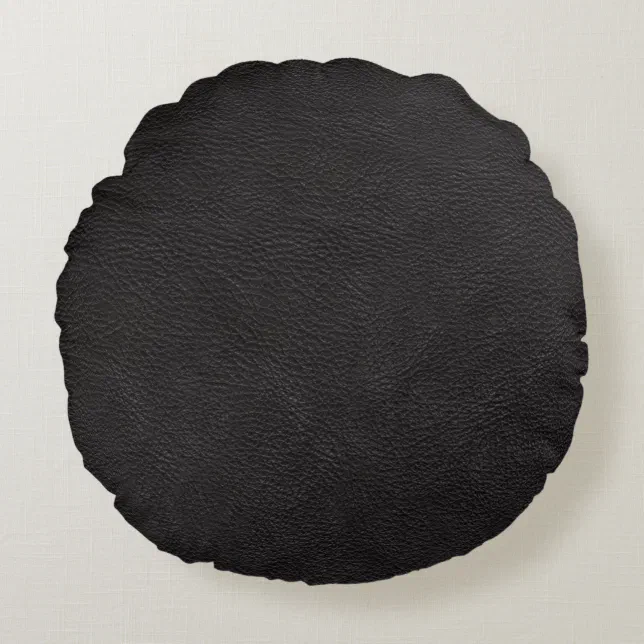 Black Leather Print Texture Pattern Round Pillow | Zazzle