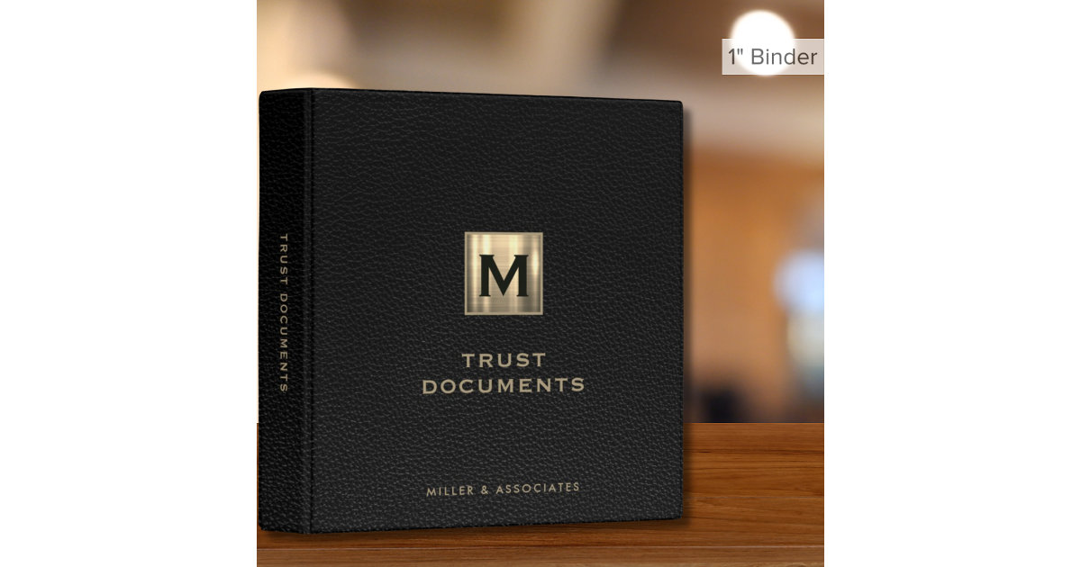 Black Leather Print Trust Document Binder | Zazzle