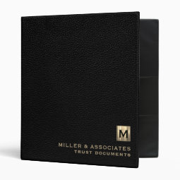 Black Leather Print Trust Documents Binder | Zazzle
