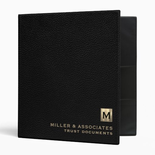 Black Leather Print Trust Documents Binder | Zazzle