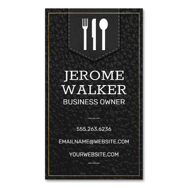Black Leather | Stitched Strap Business Card Magnet | Zazzle