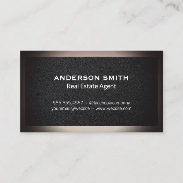 Black Leather Texture | Classic Border Business Card | Zazzle